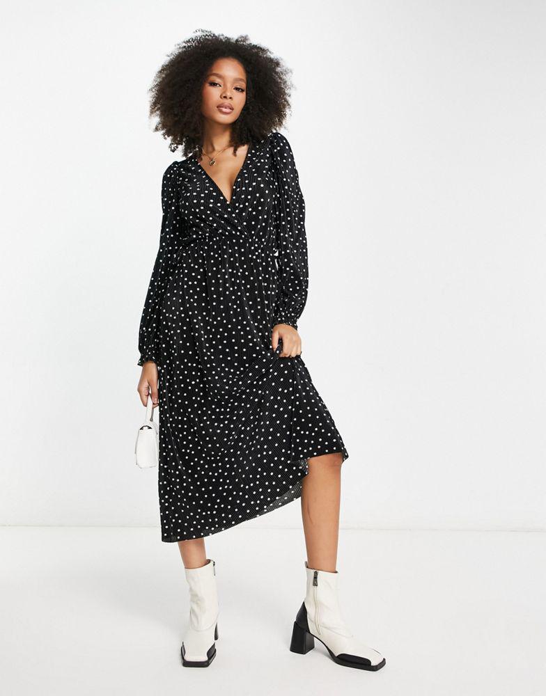 ASOS DESIGN plisse wrap midi dress in mono spot 价格¥389 | 别样海外购