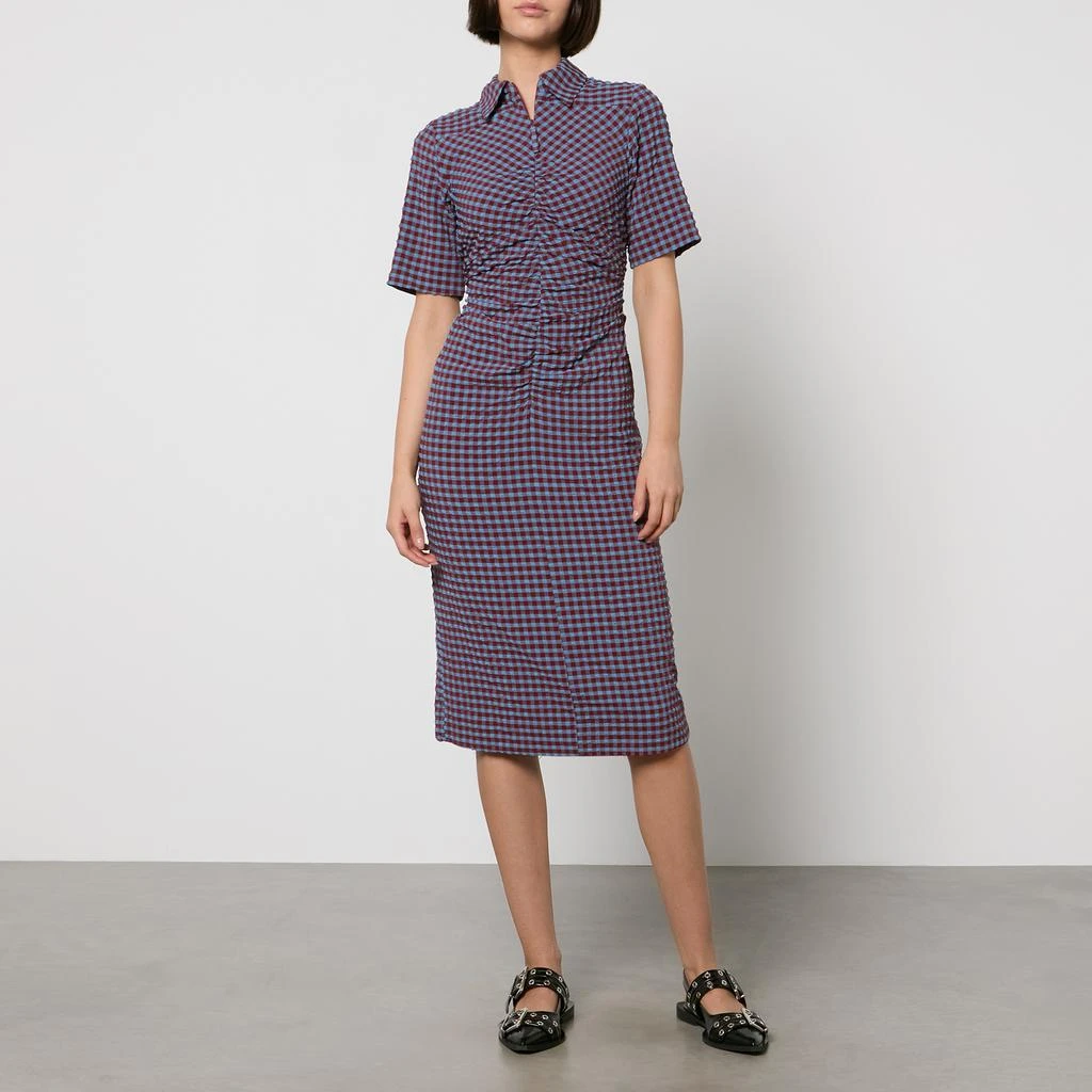 Ganni Ganni Checkered Seersucker Midi Dress Dresses & Skirts | BeyondStyle