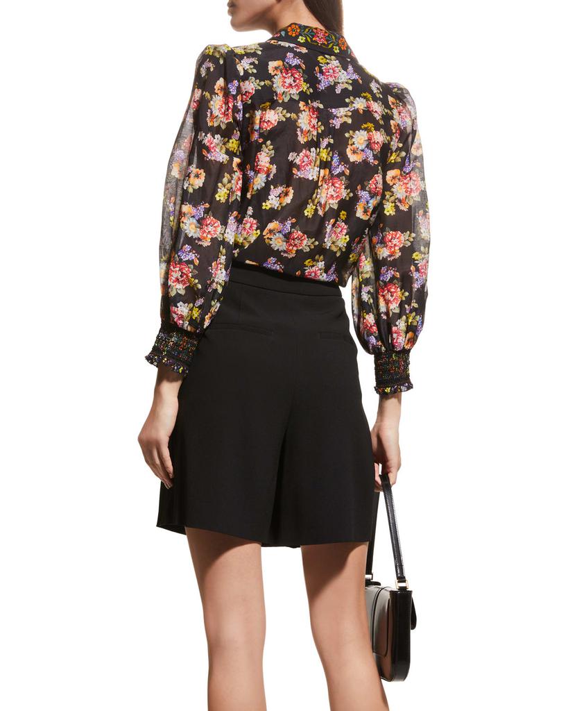 [Alice + Olivia]Cosima Floral Blouson-Sleeve Button-Front Top 棉, 真丝 衬里 价格¥1439 | 别样海外购