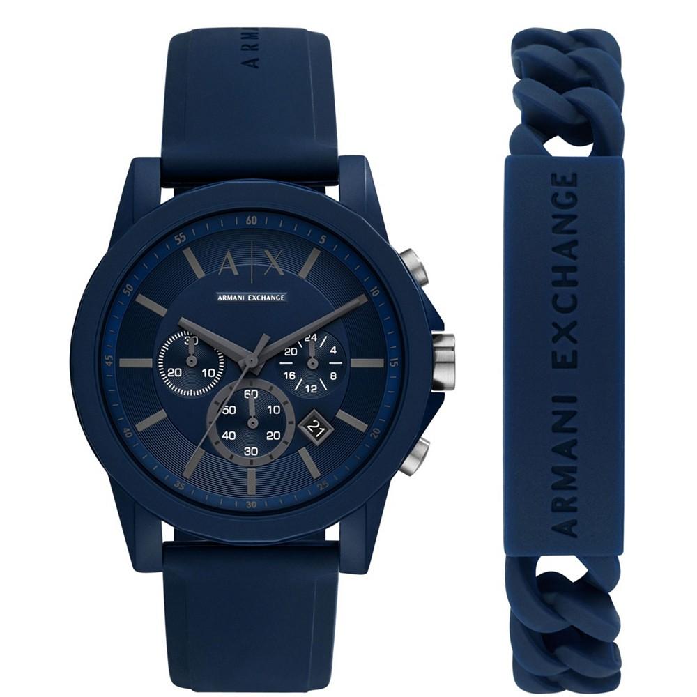 [Armani Exchange]Men's Chronograph Blue Silicone Strap Watch 44mm and ...